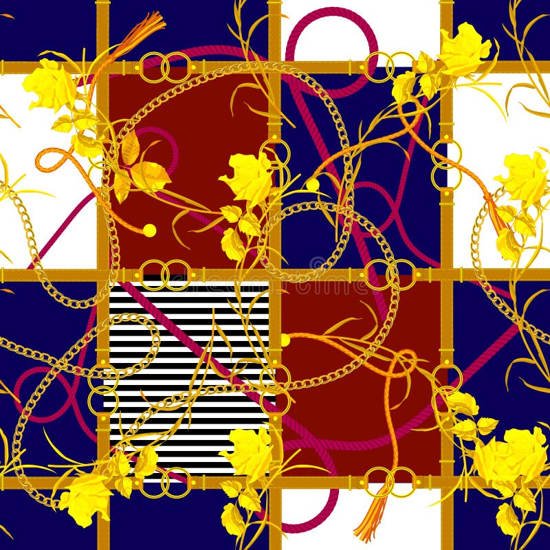 Seamless Floral Pattern with Chains and Roses. Vector Patch for Fabric ...
