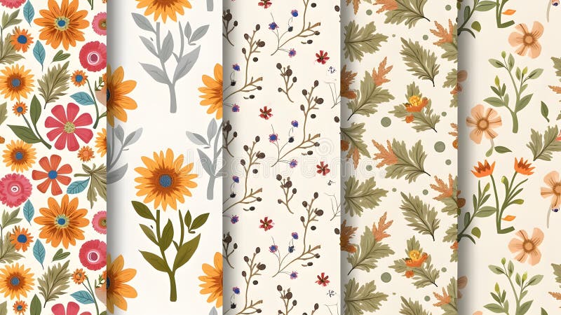 Seamless Floral Pattern. Collection of Seamless Patterns with Flowers ...