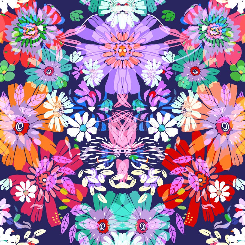Seamless Floral Pattern. Colorful Flowers on Blue Backg Stock Vector ...