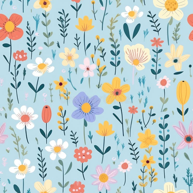 Seamless Floral Pattern of Cute Pastel Flowers Stock Illustration ...