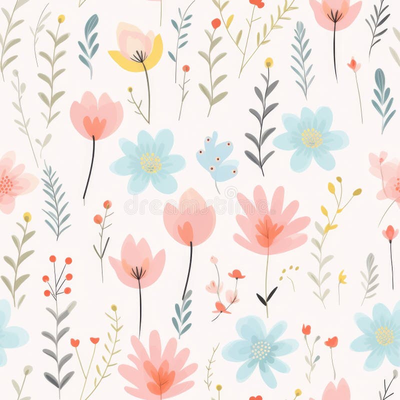 Seamless Floral Pattern of Cute Pastel Flowers Stock Illustration ...