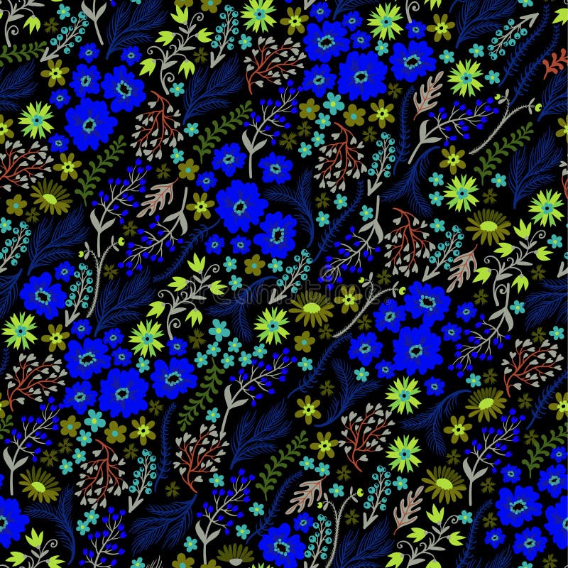 Ditsy Seamless Pattern with Wild Flowers for Textile Design. Vector Illustration. Stock Vector ...