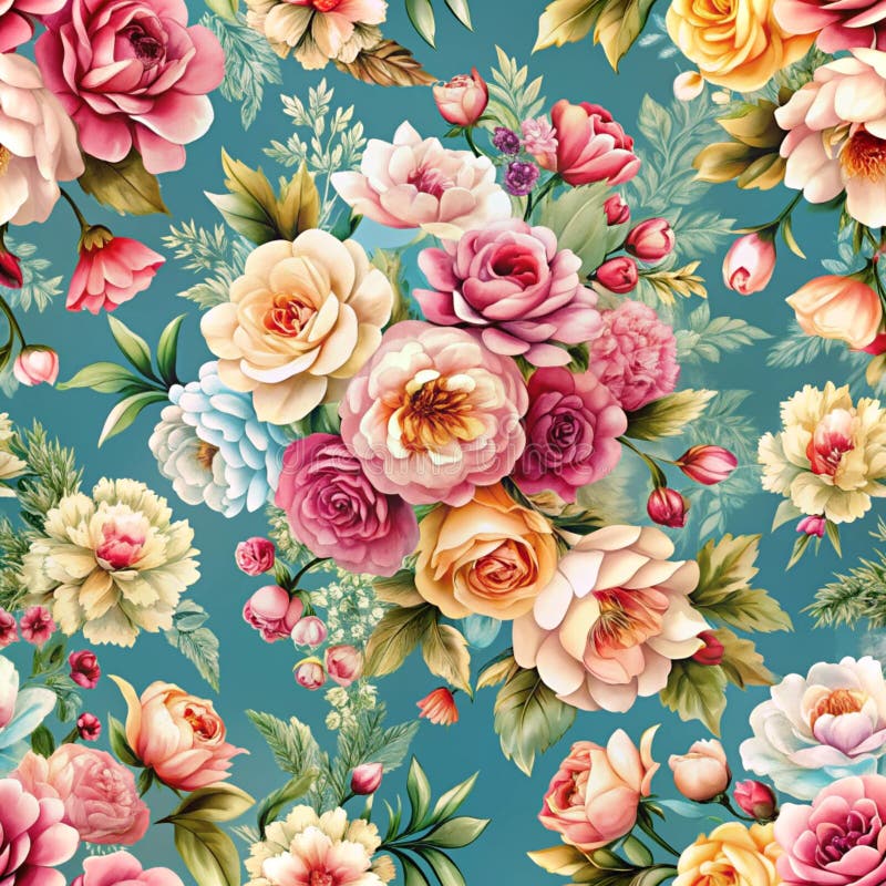 Allover Seamless Floral Pattern Design with Beautiful Flowers on Textured Background Stock ...