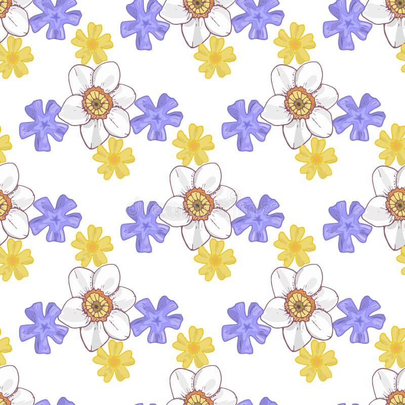 Seamless Floral Pattern: Daffodils, Periwinkle in Vector Stock Vector ...