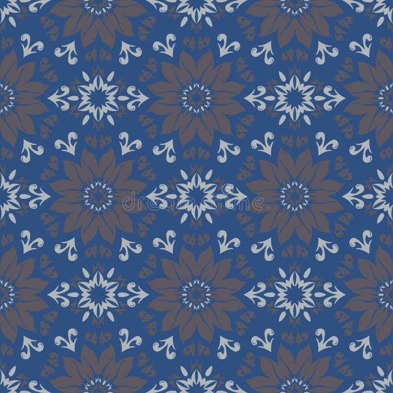 Seamless Floral Pattern. Dark Blue Background with Flower Designs Stock ...