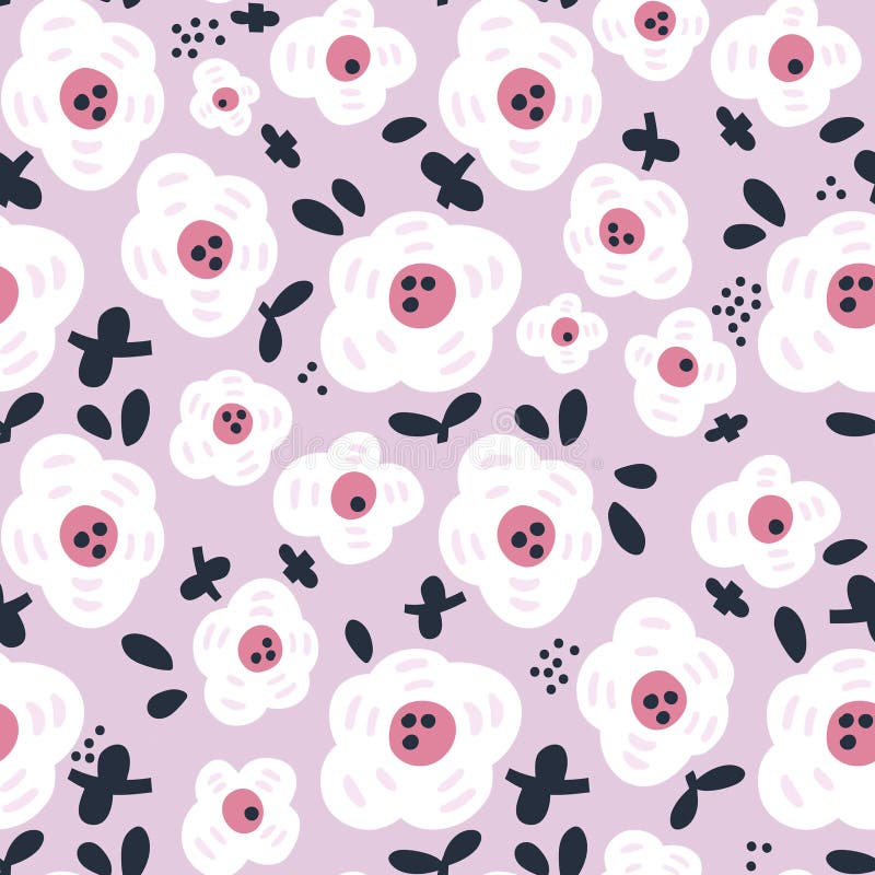 Seamless Floral Pattern Design. Simple Style Cute White Flowers Stock ...