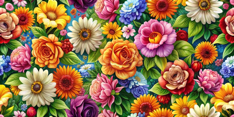 Flowers Seamless Pattern. Floral Nature Decorative Background. Digital ...