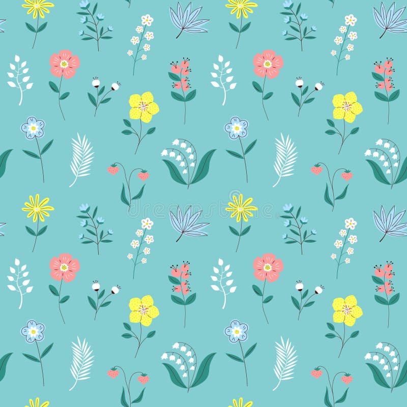 Seamless Floral Pattern with Different Flowers, Branches, Leaves Stock ...