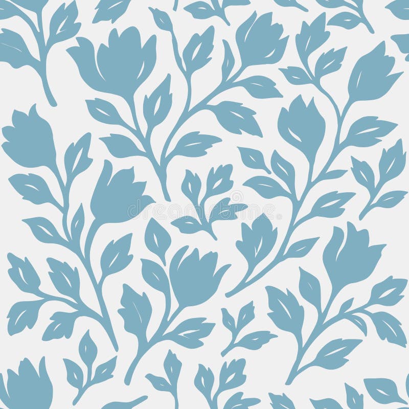 Elegant Floral Pattern in Soft Blue on a White Background for Textile ...