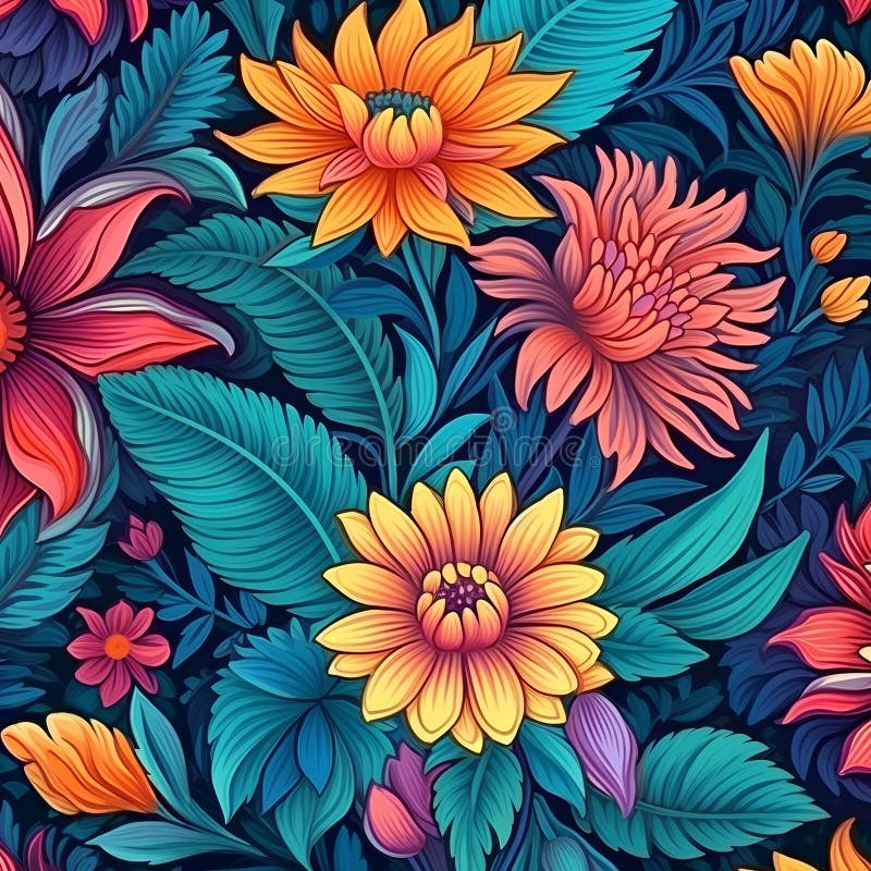 Seamless Floral Pattern with Flowers and Leaves. Vector Illustration ...