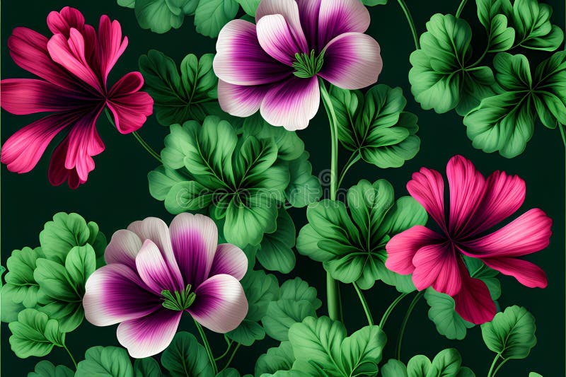 Seamless Floral Pattern with Geranium Flowers. Vector Illustration ...
