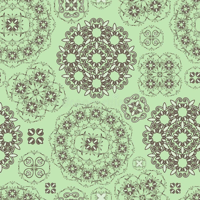 Seamless Floral Pattern in Green and Brown Stock Vector - Illustration ...