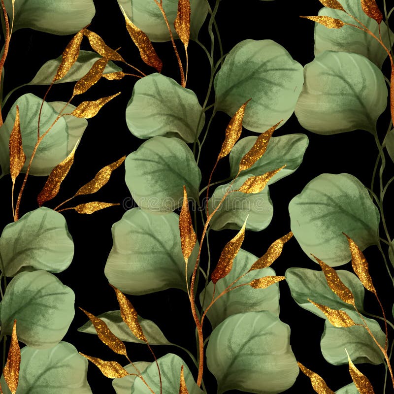 Seamless Floral Pattern with Green Leaves Stock Illustration ...