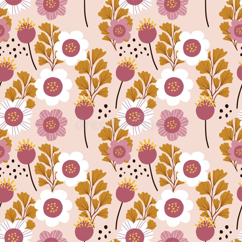 Seamless Floral Pattern in Hand Drawn Boho Style Stock Illustration ...