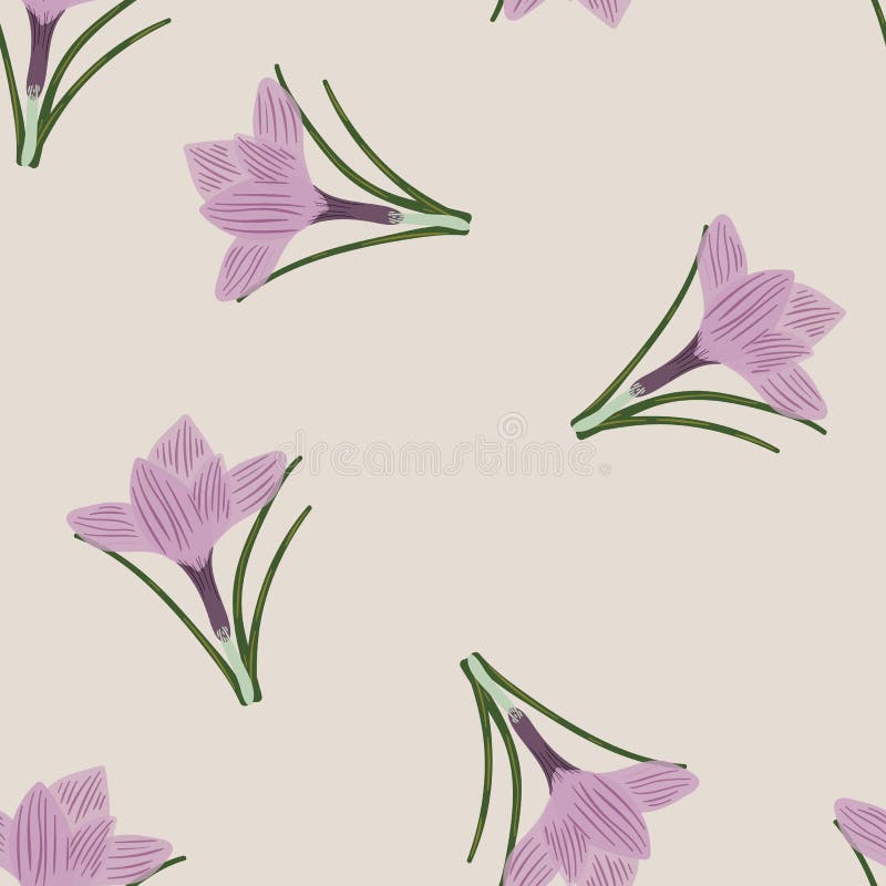 Seamless Floral Pattern with Hand Drawn Crocus. Stock Vector ...