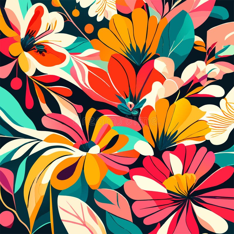 Seamless Floral Pattern With Hand Drawn Flowers Vector Illustration