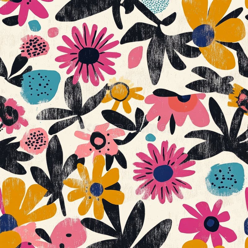 Seamless Floral Pattern with Hand Drawn Flowers. Vector Illustration ...