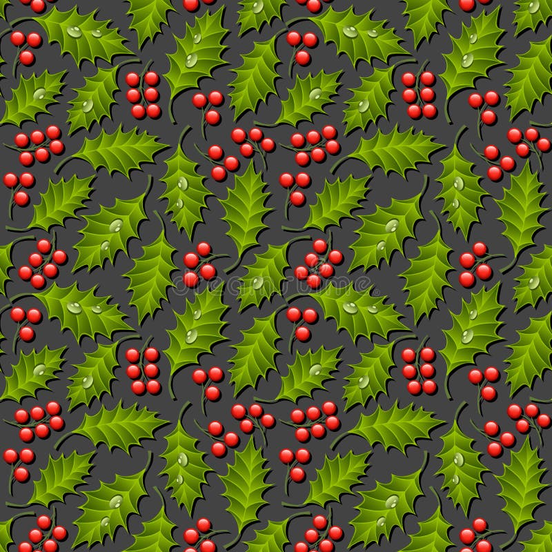 Seamless Floral Pattern with Holly Stock Vector - Illustration of ...