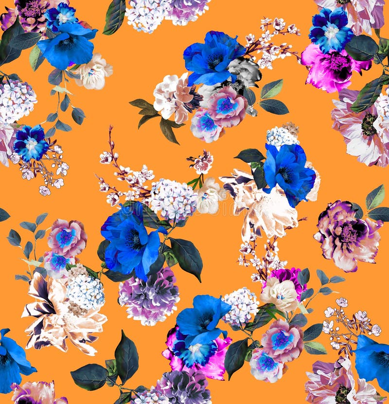 Seamless Floral Pattern with Leaves, Repeated Design Ready for Textile ...