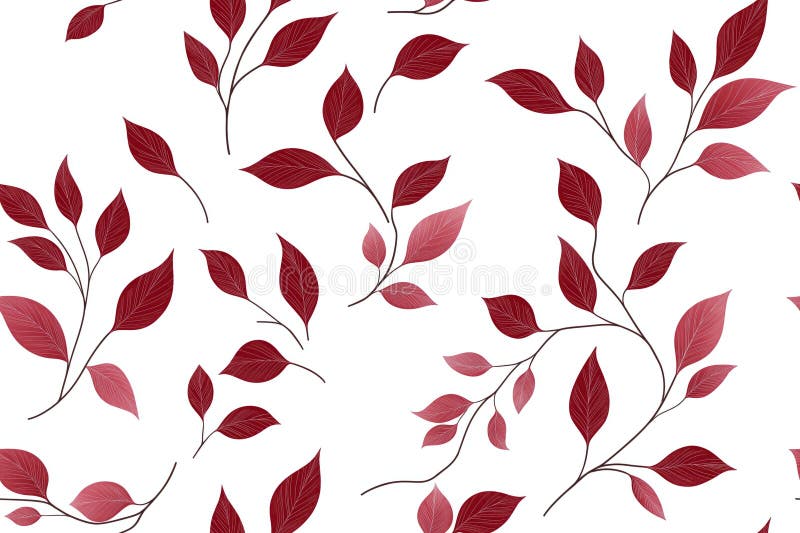 Seamless Floral Pattern with Maroon Leaves on White Background Stock ...