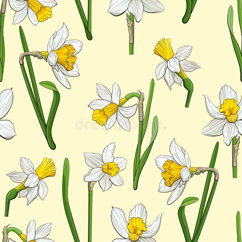 Seamless Floral Pattern with Narcissus Flowers Stock Vector ...