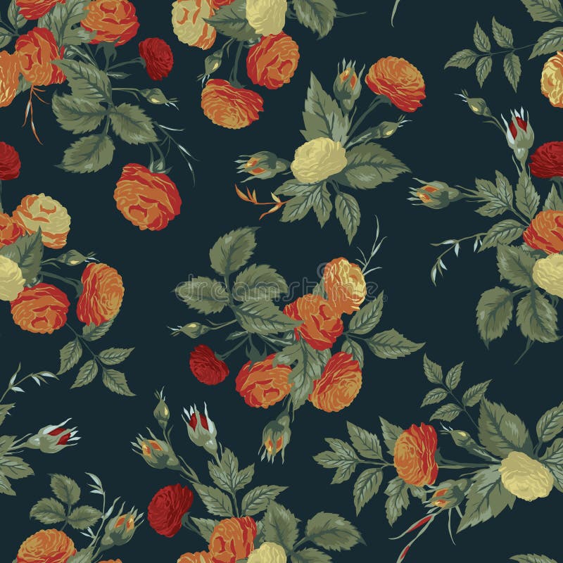 Seamless Floral Pattern with Orange and White Roses. Vector Back Stock ...