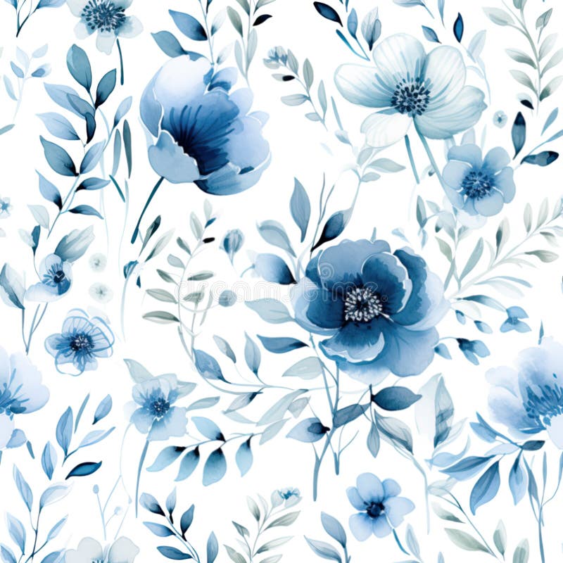 Seamless Floral Pattern with Pale Blue Flowers Stock Illustration ...