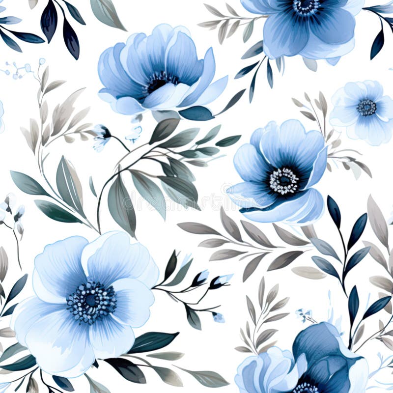 Seamless Floral Pattern with Pale Blue Flowers Stock Illustration ...