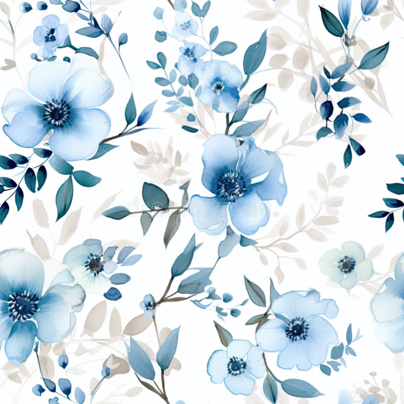 Seamless Floral Pattern with Pale Blue Flowers Stock Illustration ...