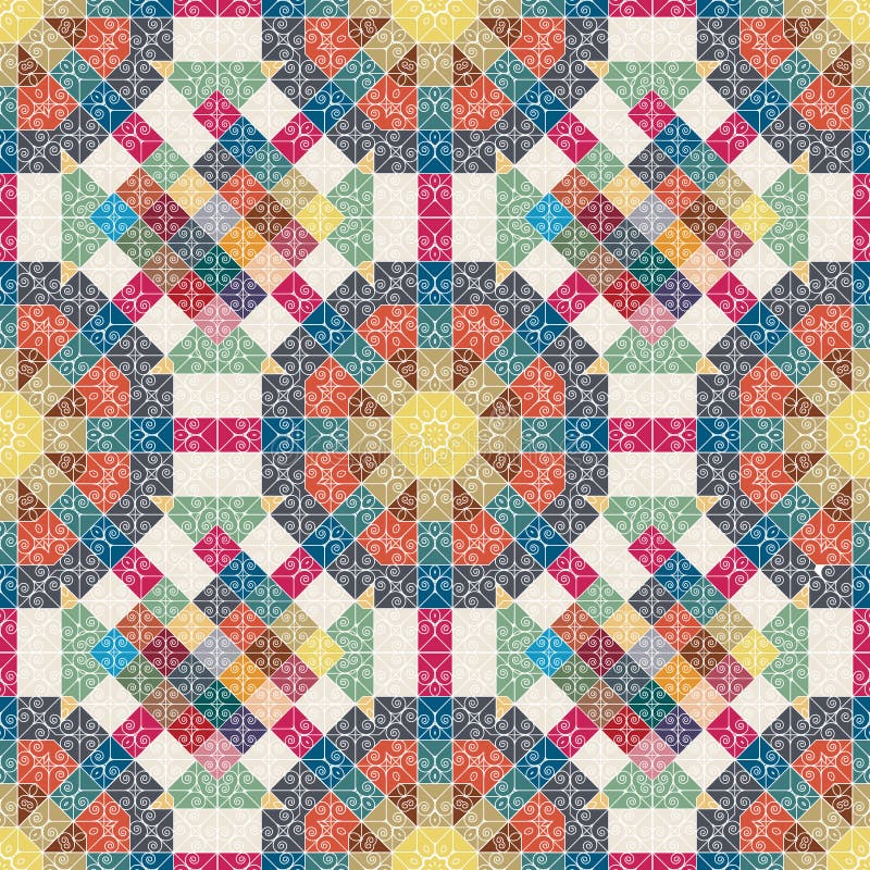 Seamless Floral Pattern. Patchwork Texture. Mosaic. Stock Vector - Illustration of geometric ...
