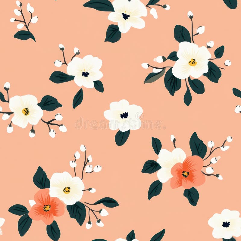Seamless Floral Pattern Peach Background Featuring Orange White Flowers ...