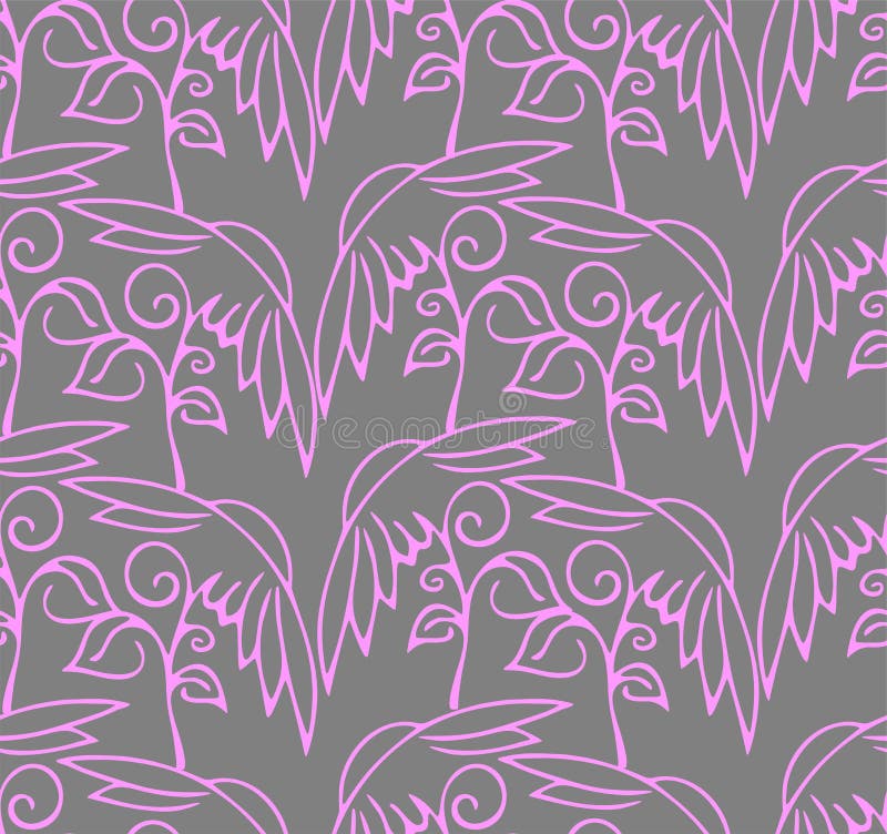 Seamless Floral Pattern of Pink Contour Flowers on a Gray Background ...