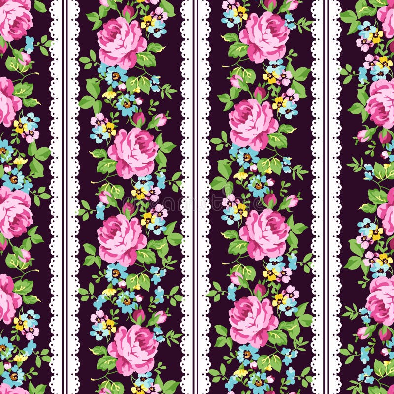 Seamless Floral Pattern with Pink Roses, Forget-me-not and Lace Stock ...