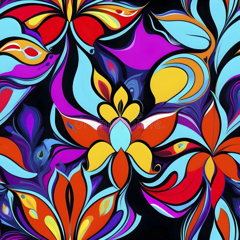 Seamless Floral Pattern with a Psychedelic Twist. Stock Illustration ...