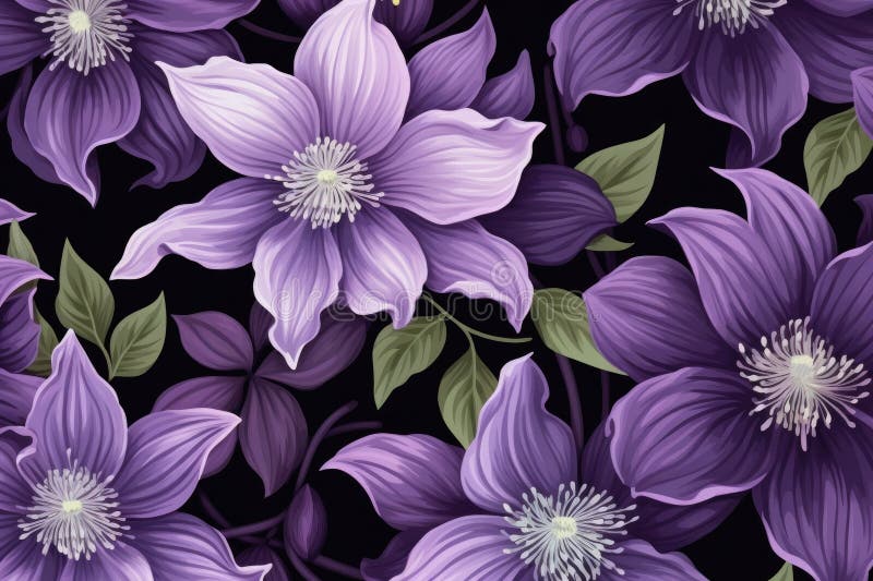 Seamless Floral Pattern. Purple Clematis Flower Stock Illustration ...