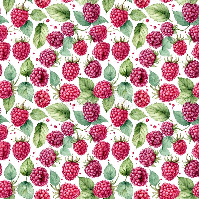 Seamless Floral Pattern with Raspberries on a White Background Stock ...