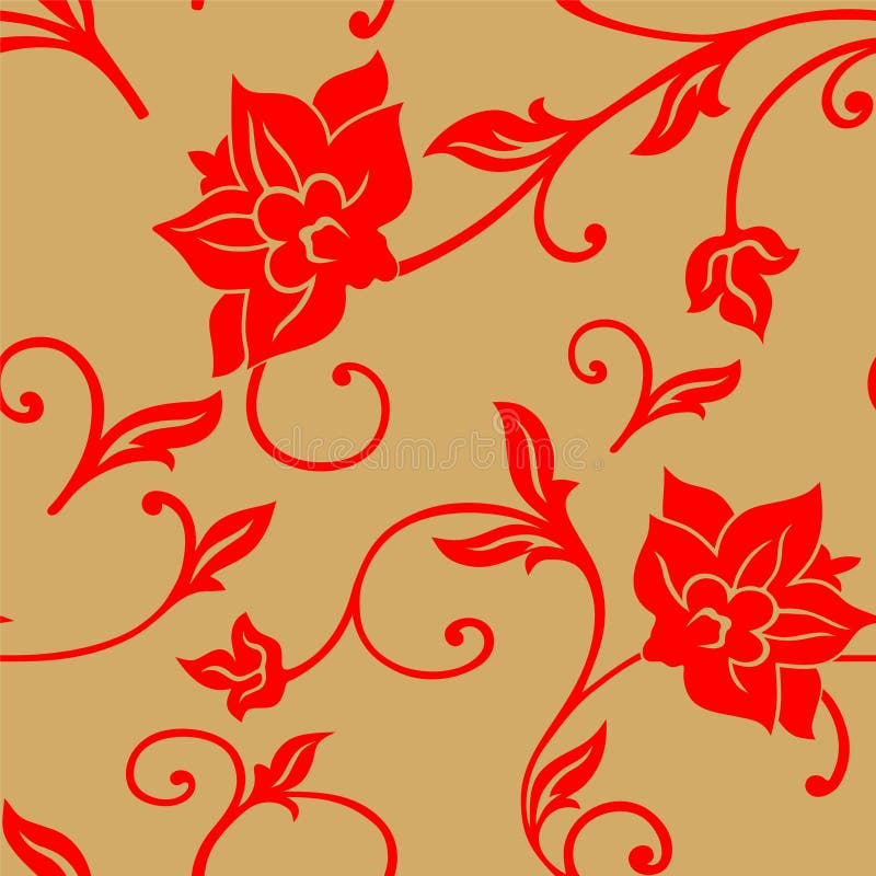 Seamless Floral Pattern in Red and Gold Stock Vector - Illustration of ...