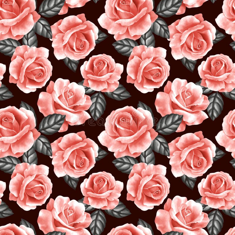 Seamless Floral Pattern with Red Roses on Black Background Stock ...