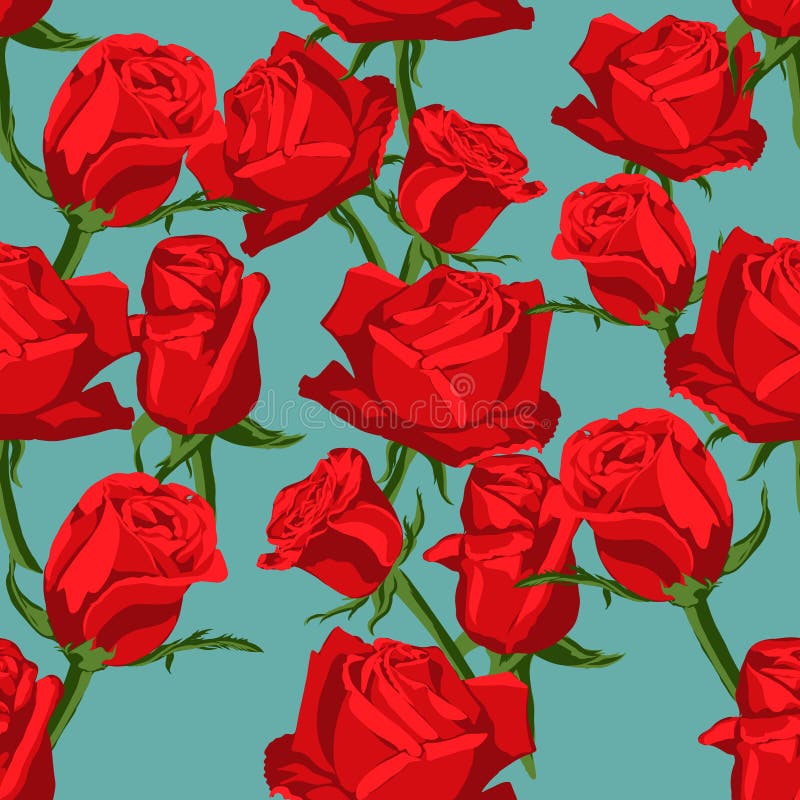 Seamless Floral Pattern with of Red Roses. Vector Illustrationseamless ...