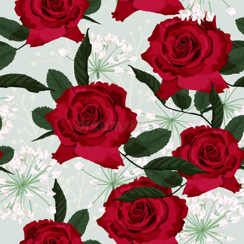 Seamless Floral Pattern with Red Roses on Beige Background. Stock ...