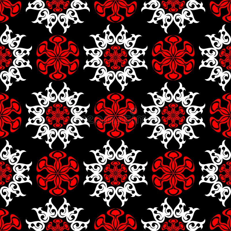Seamless Floral Pattern. Red, White Elements on Black Background Stock ...