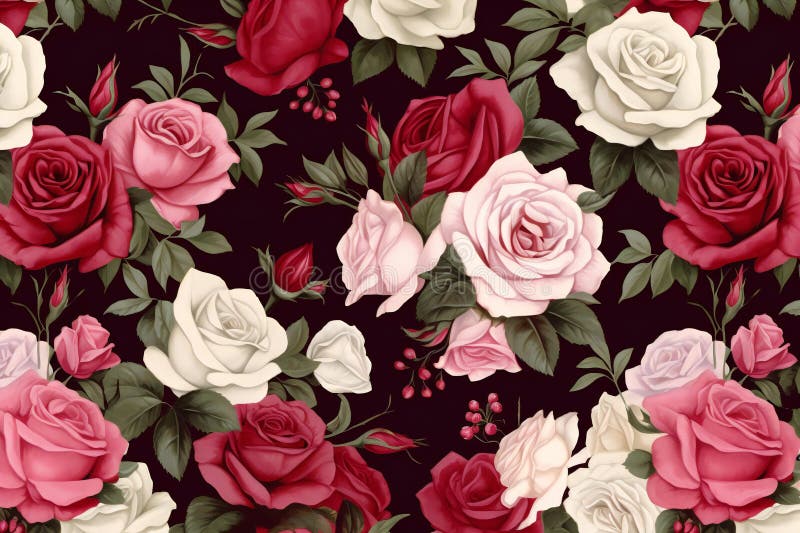 Seamless Floral Pattern with Red, White and Pink Roses Stock ...