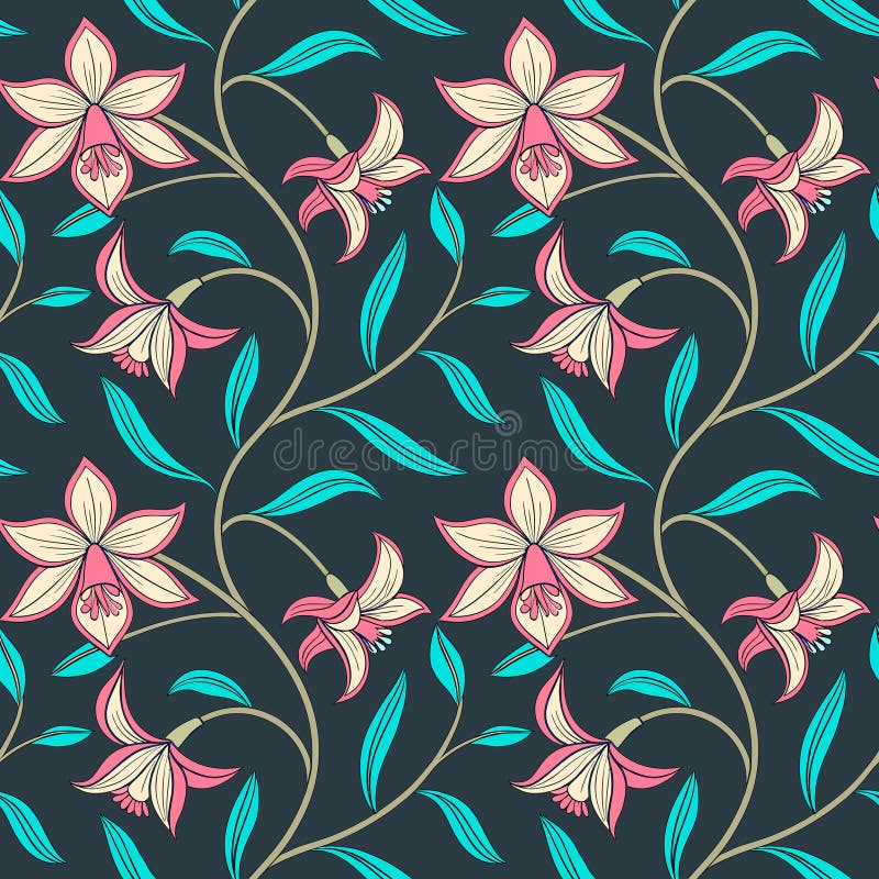 Seamless Floral Pattern with Repeating Blue Morning Glory Flowers and ...