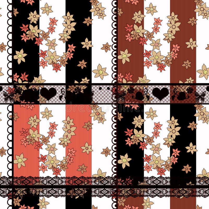 Seamless Floral Pattern Retro Patchwork Background Stock Illustration ...