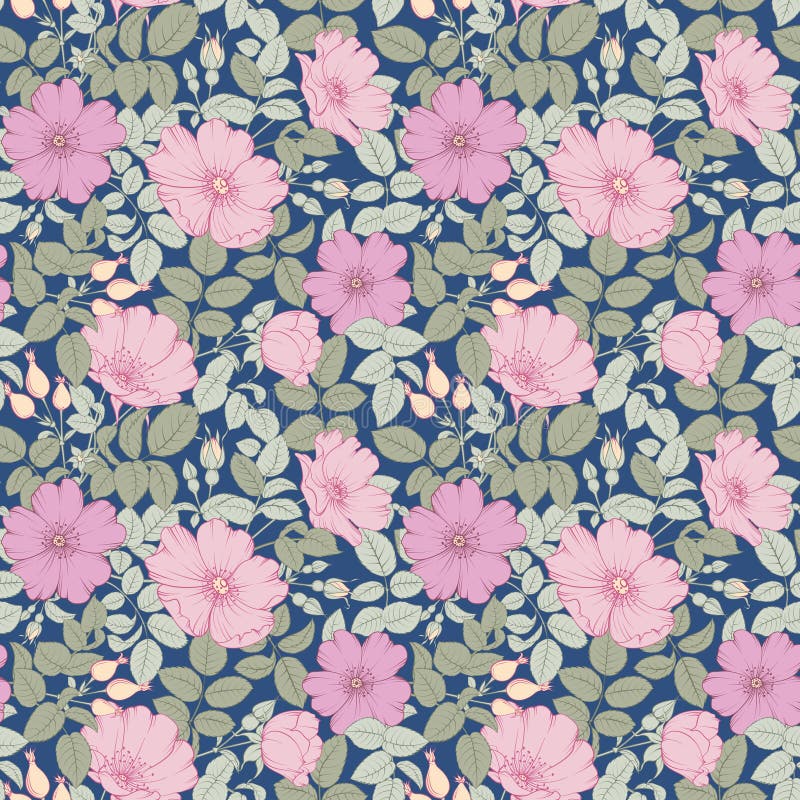 Pink Floral Pattern with Rose. Botanical Rosehip Stock Vector ...
