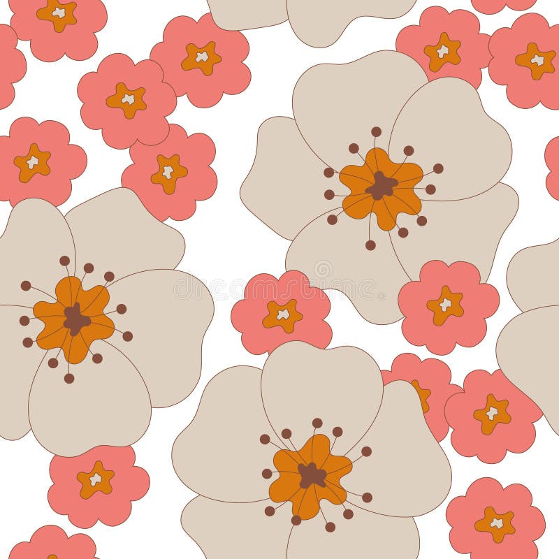 Seamless Floral Pattern, 70s Style, Retro Flowers in Flat Design. Stock ...
