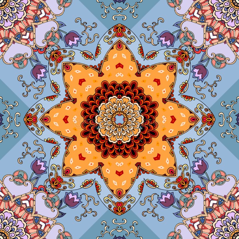 Seamless Floral Pattern. Scarf with Sun Mandala Stock Vector ...