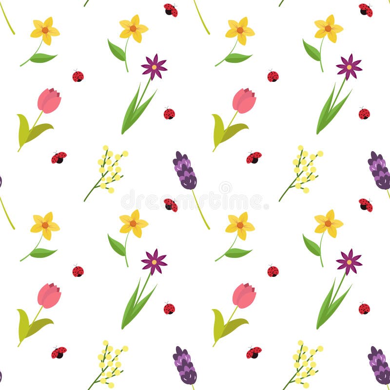 Seamless Floral Pattern. Spring Flowers on a White Background. Stock ...