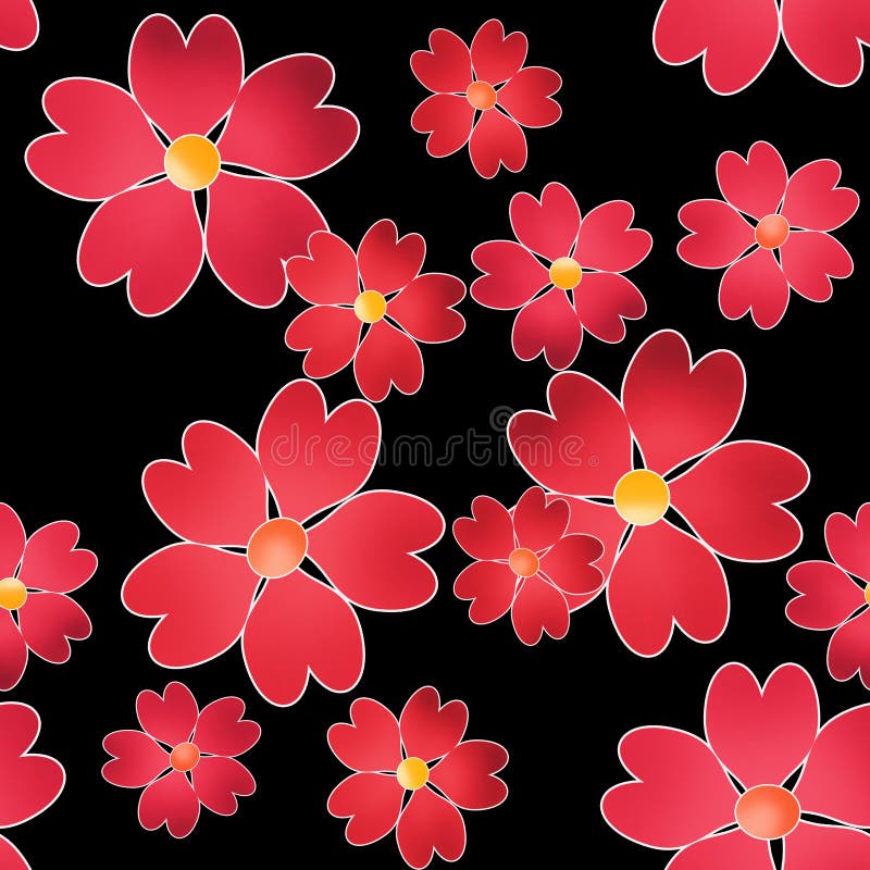 Seamless Floral Pattern Texture on Black Background Stock Illustration ...