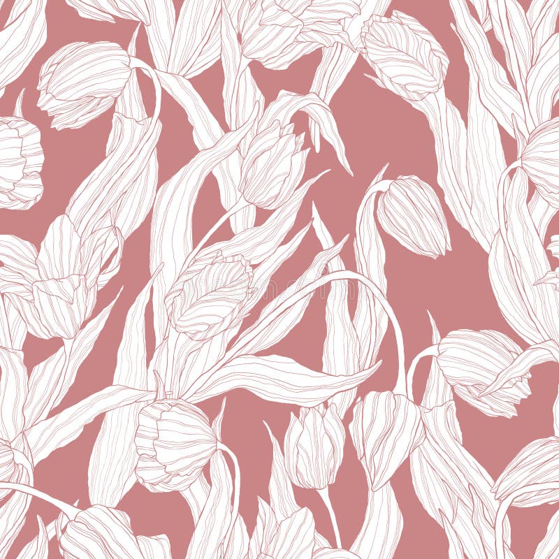 Seamless Floral Pattern with Tulips Flower. Vector Repeating Background ...